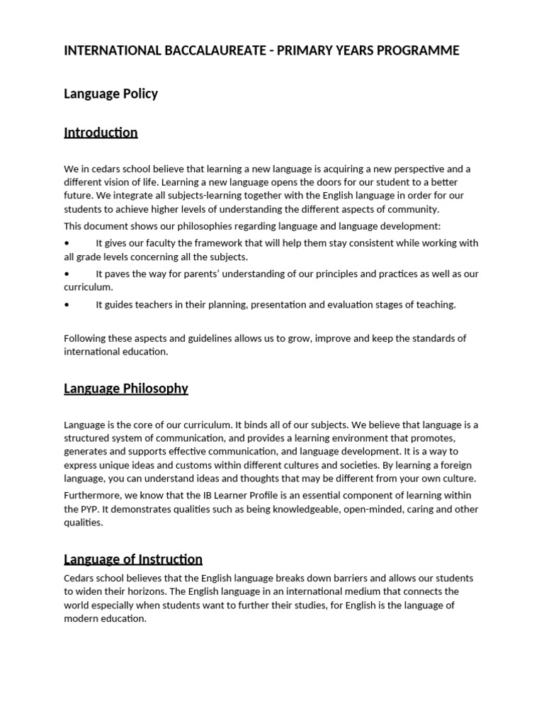 Language Policy-V1.1 | PDF