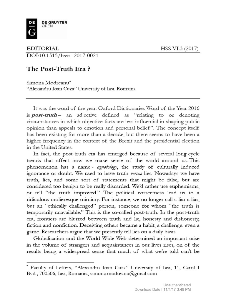 The Post-Truth Era | PDF