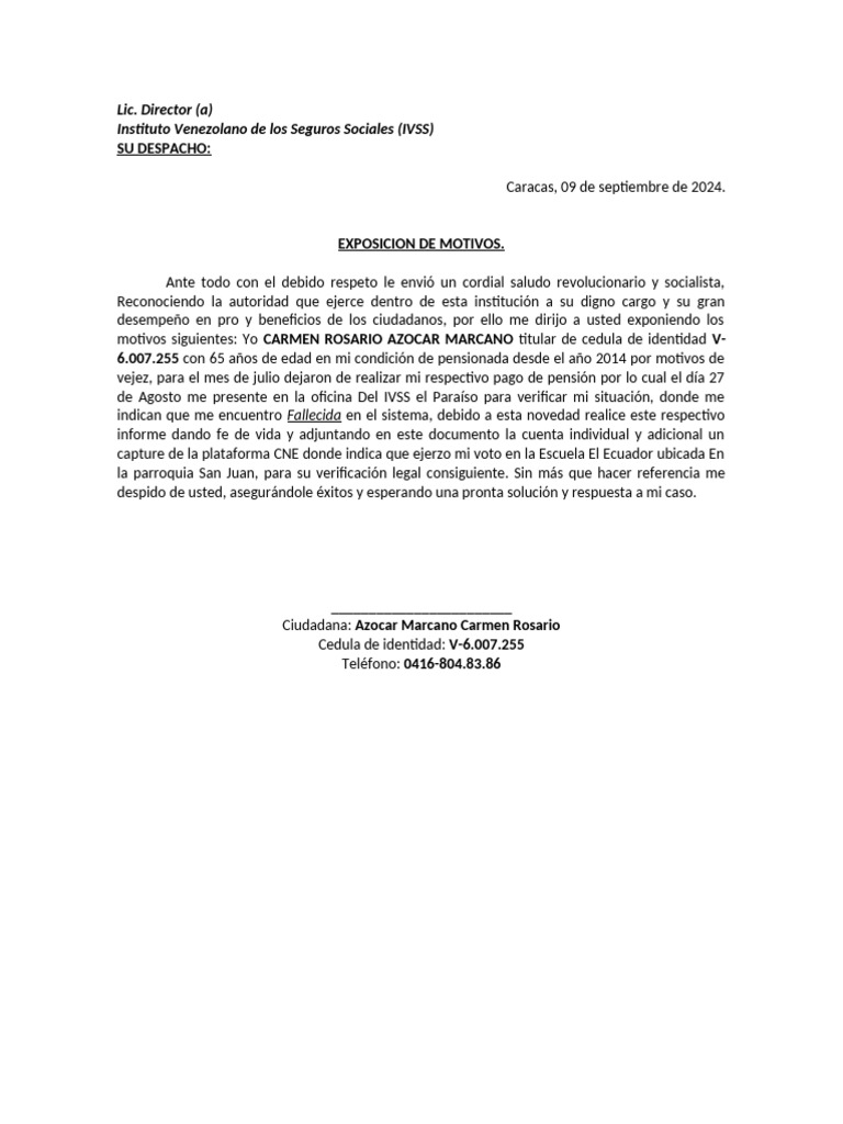 Carta IVSS | PDF