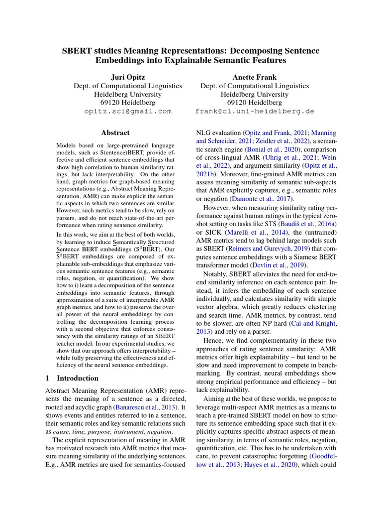 SBERT Studies Meaning Representations: Decomposing Sentence Embeddings Into Explainable Semantic ...