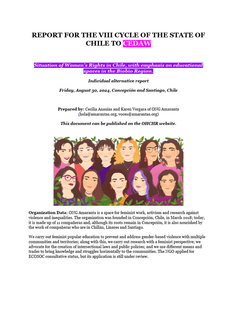 Alternative Report For CEDAW - OnG Amaranta (ENG) | PDF | Gender | Gender Studies