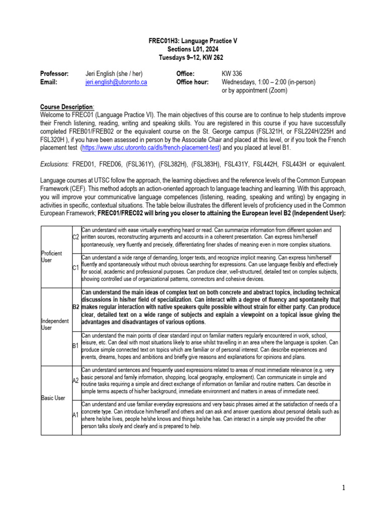 FREC01 L01 Syllabus Fall2024 | PDF