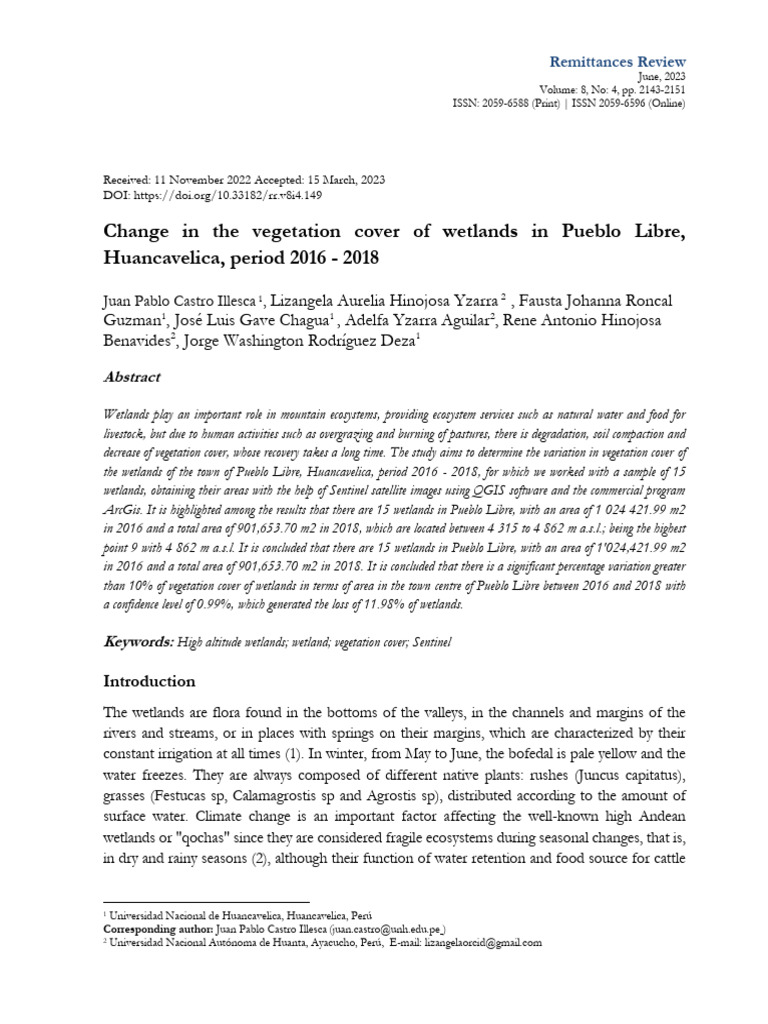 3-Remittance Change in The Vegetation Cover | PDF | Infrared | Wetland