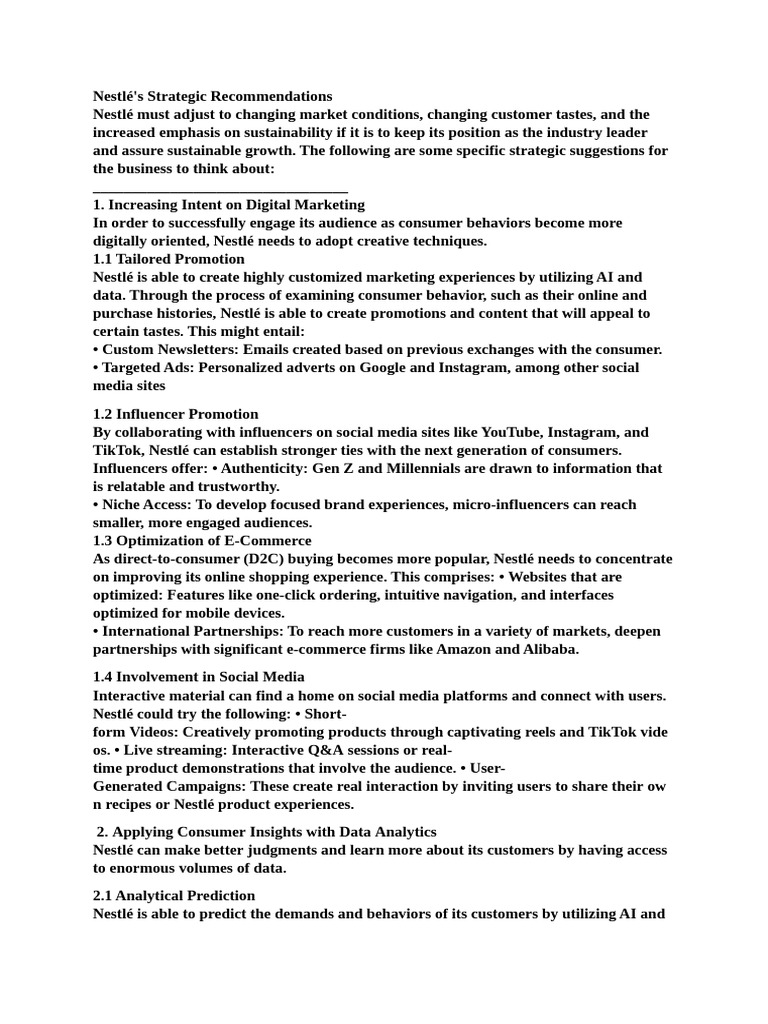 Strategic Recommendations for Nestlé. | PDF
