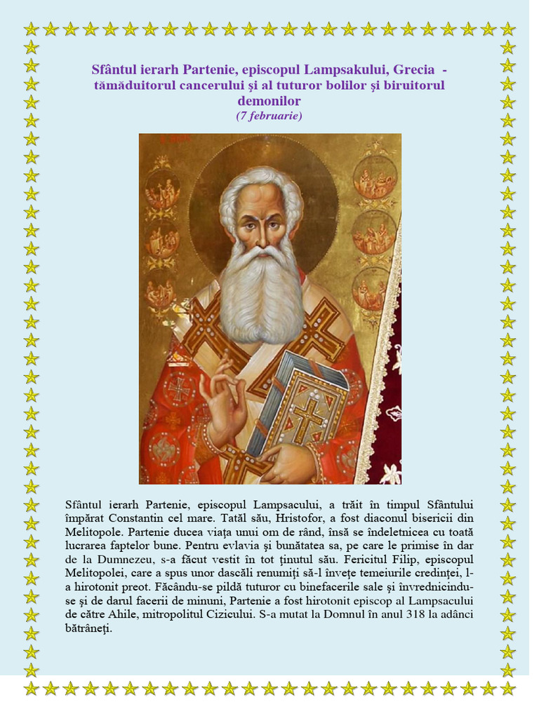 Sfantul Ierarh Partenie Episcopul Lampsa | PDF