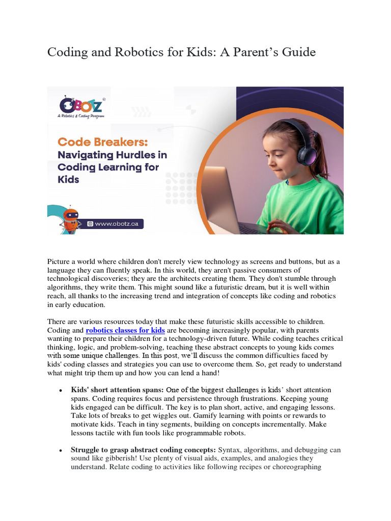 Coding and Robotics For Kids A Parents G | PDF