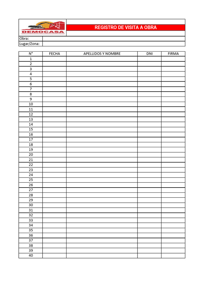 9. Formato Registro de visita a obra - copia | PDF