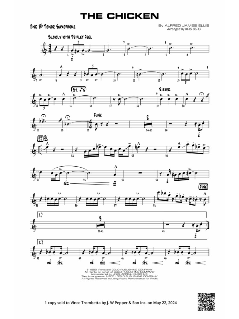 The Chicken 2nd B-Flat Tenor Saxophone | PDF