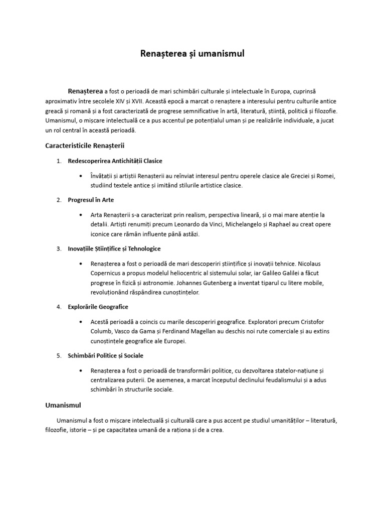 Renasterea Si Umanismul | PDF