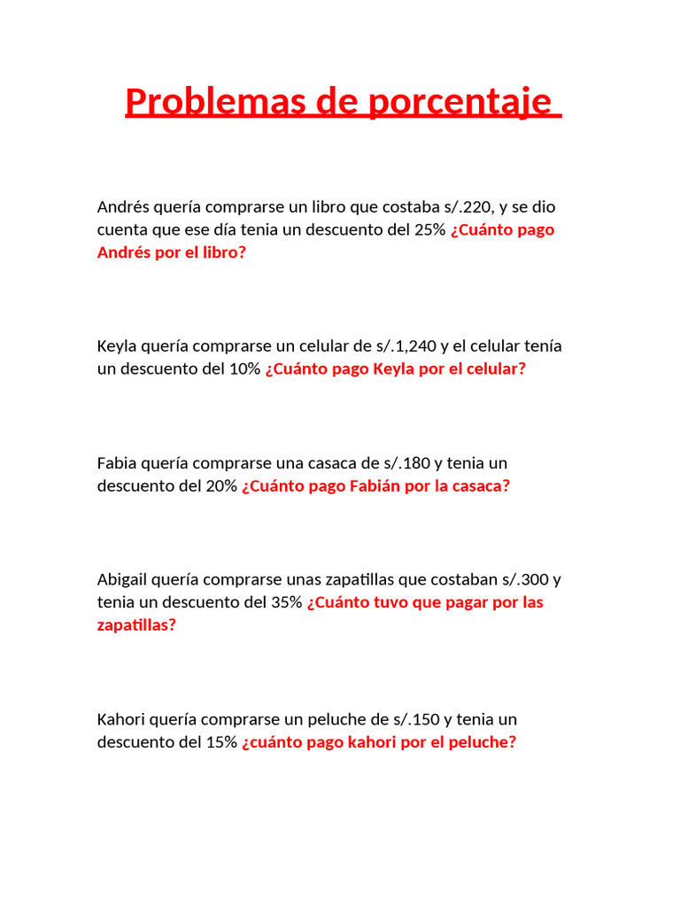 Problemas de Porcentaje | PDF