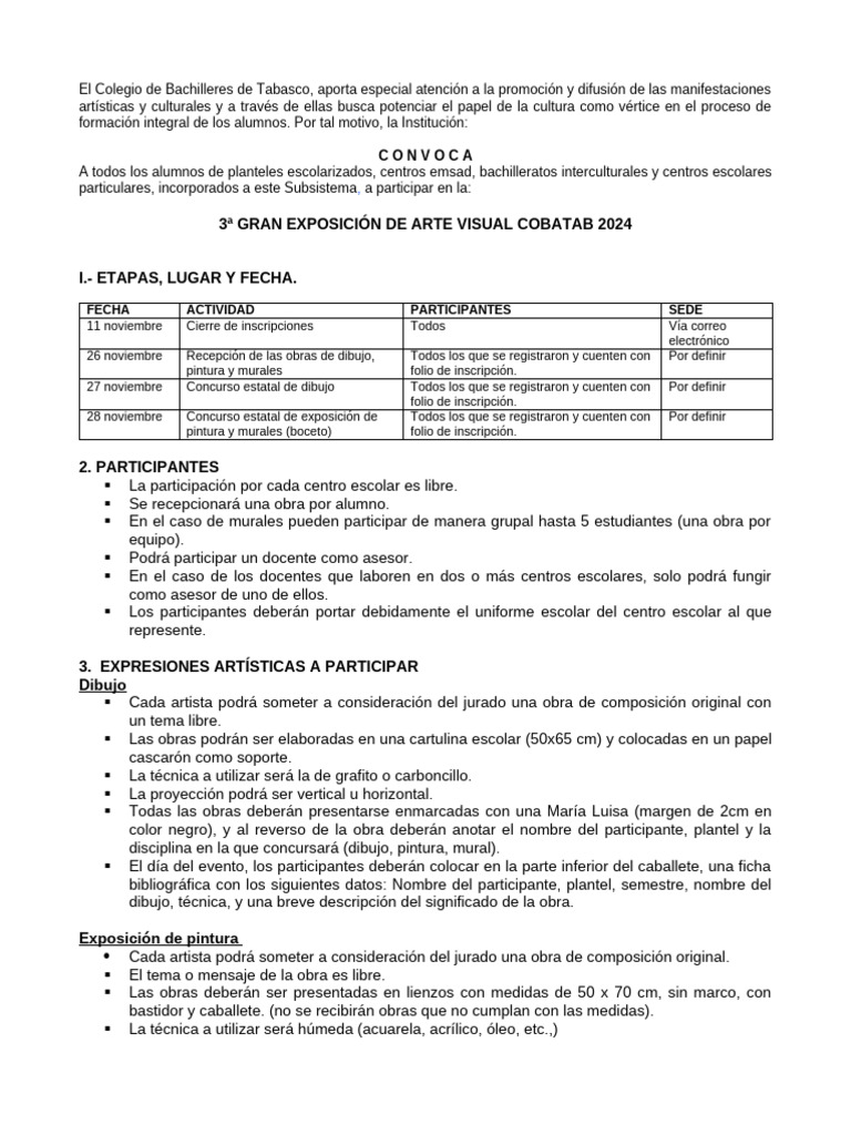 CONVOCATORIA 3a GRAN EXPOSICIÓN DE ARTE VISUAL 2024 | PDF