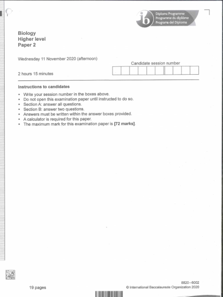 Biology HL Paper 2 | PDF