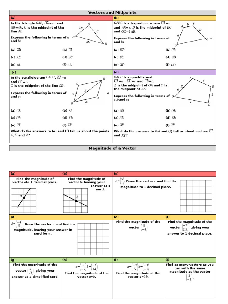 Vectors and Midpoints, Magnitudes Grid Day 1 | PDF