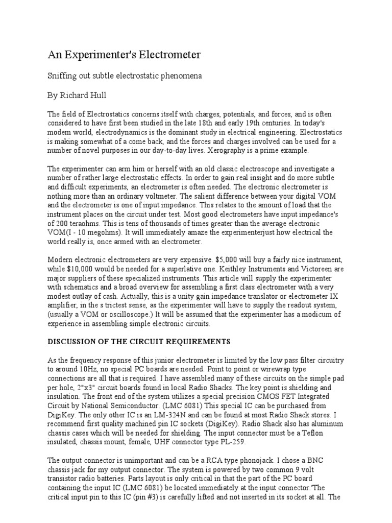 An Experimenters Electrometer | PDF | Electrical Connector | Integrated Circuit