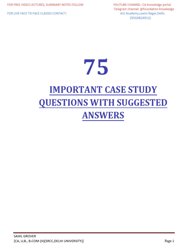 Important Case Study Questions With Suggested Answers | PDF