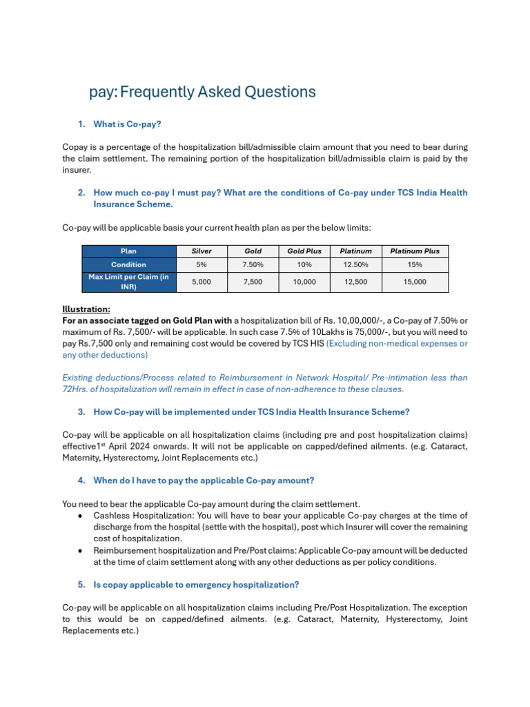 TCS India Policy - Health Insurance | PDF