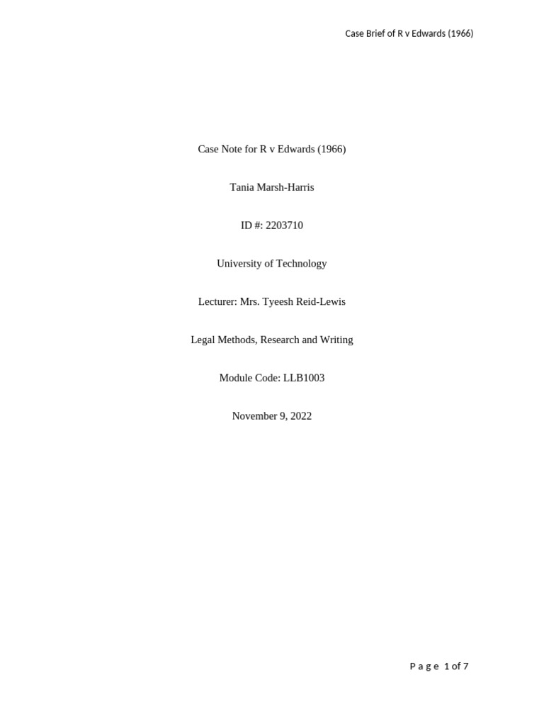 Case Note of R V Edward | PDF