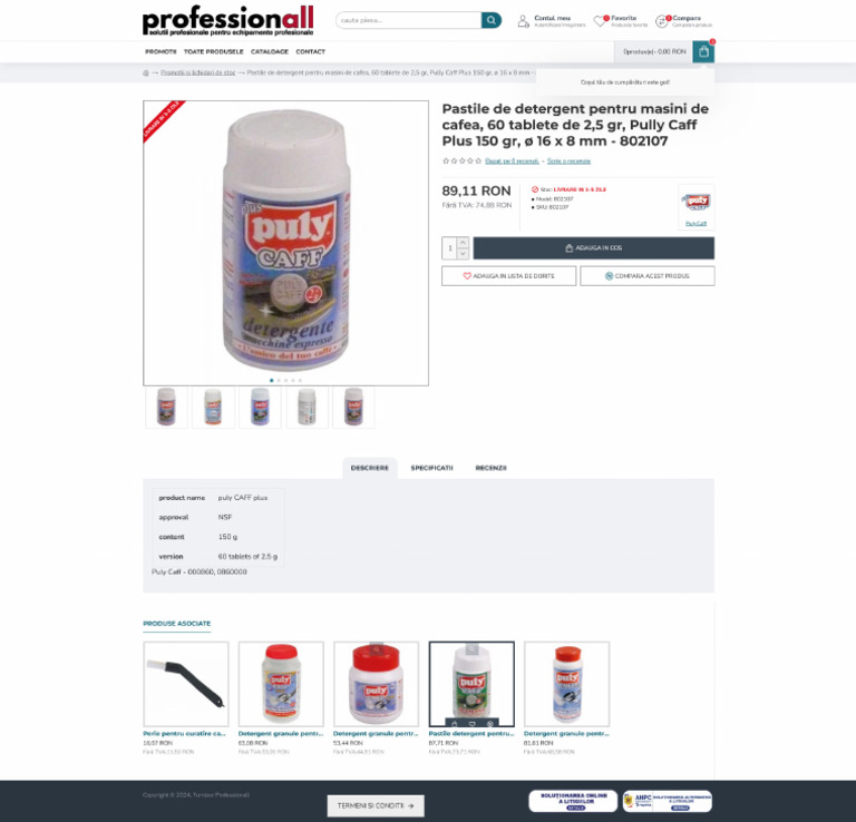 023 - Pastile de Detergent Pentru Masini de Cafea, 60 Tablete de 2,5 GR ...