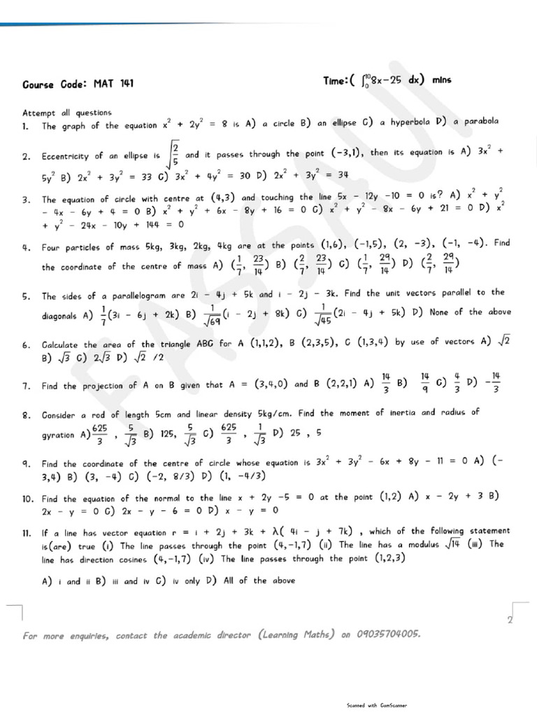 Mat 141 Solutions (Fassa Mock 2021) | PDF