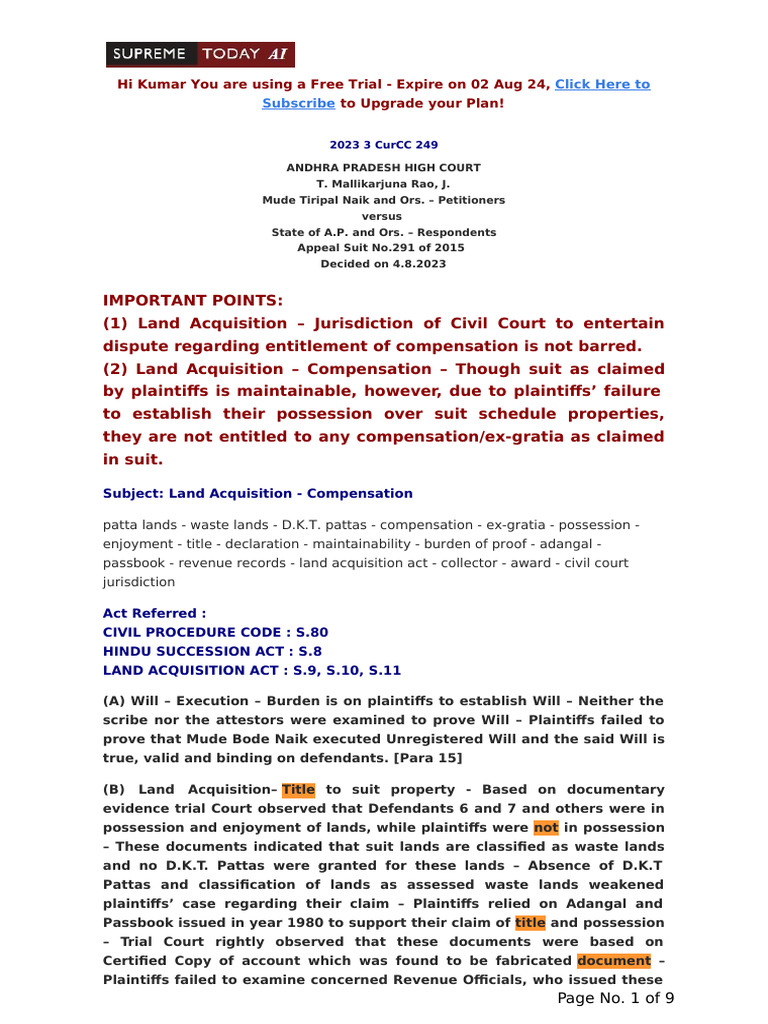 Mude Tiripal Naik VS State of A P | PDF