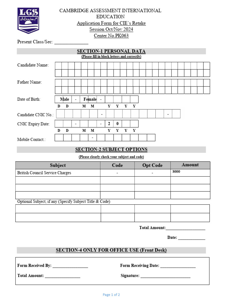 Retake Application Form 2024 | PDF