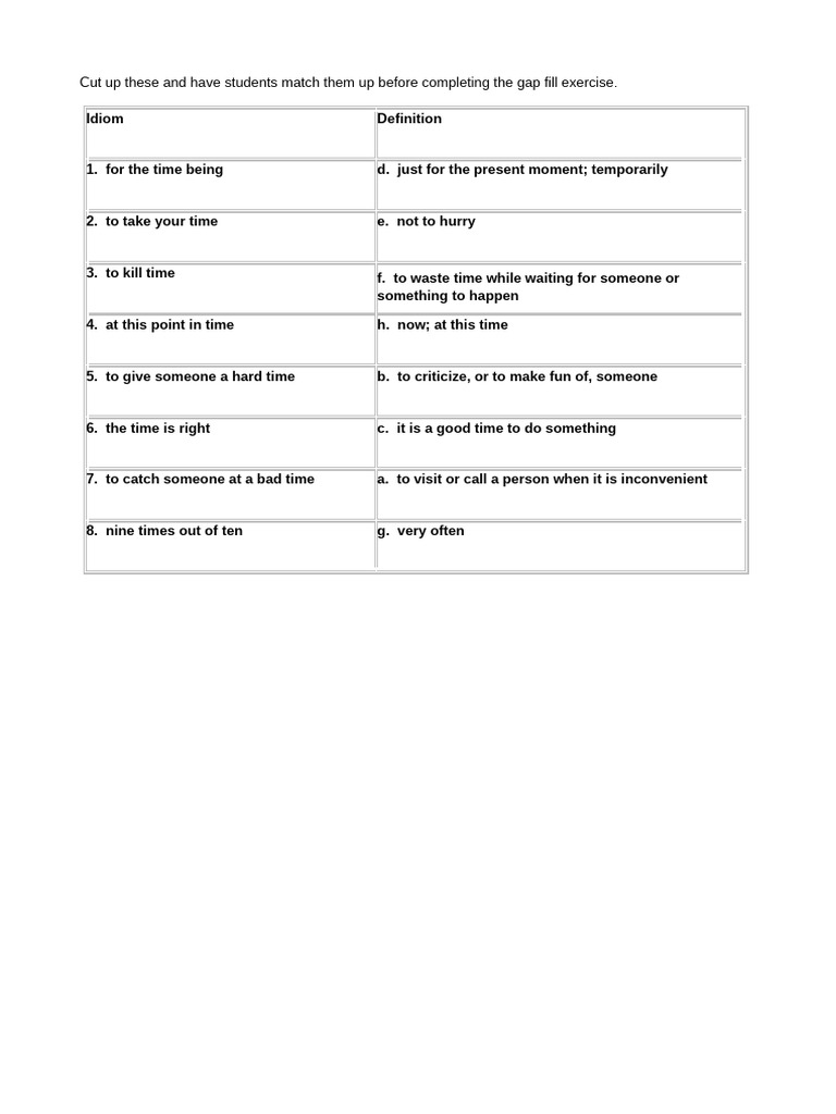 Time Idioms Worksheet | PDF