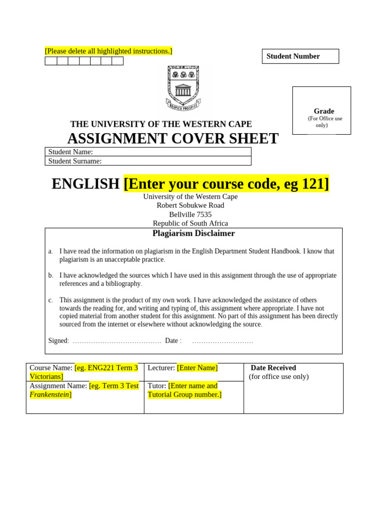 Template English Department Cover Page | PDF