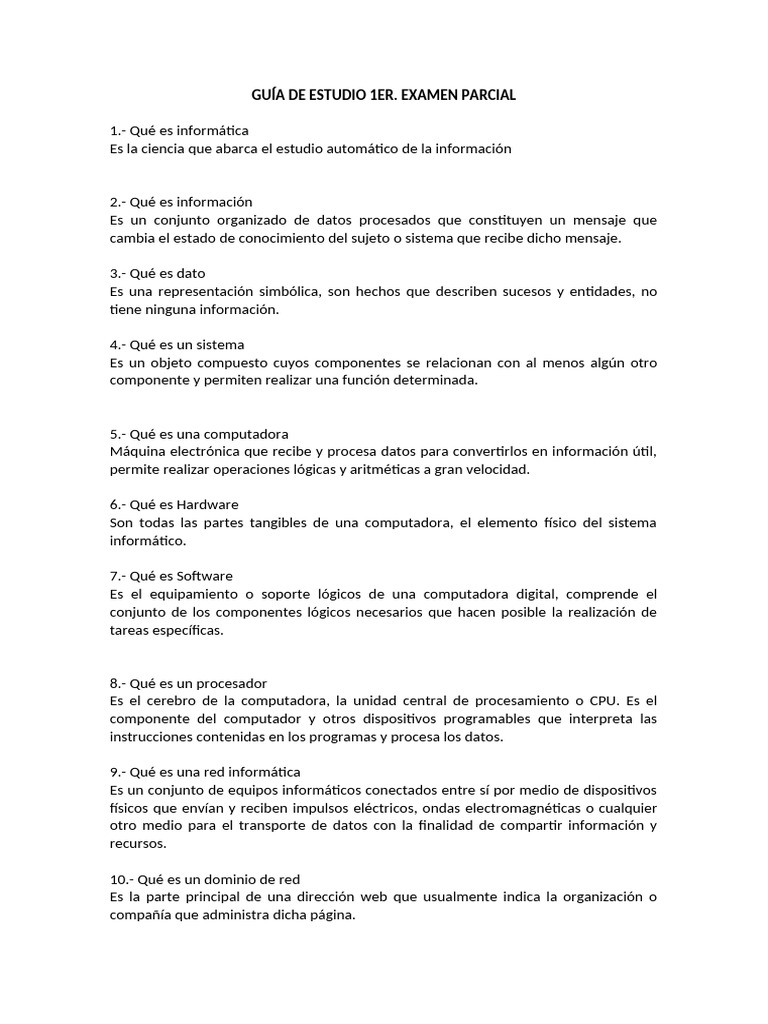 Guía de Estudio 1er. Parcial | PDF