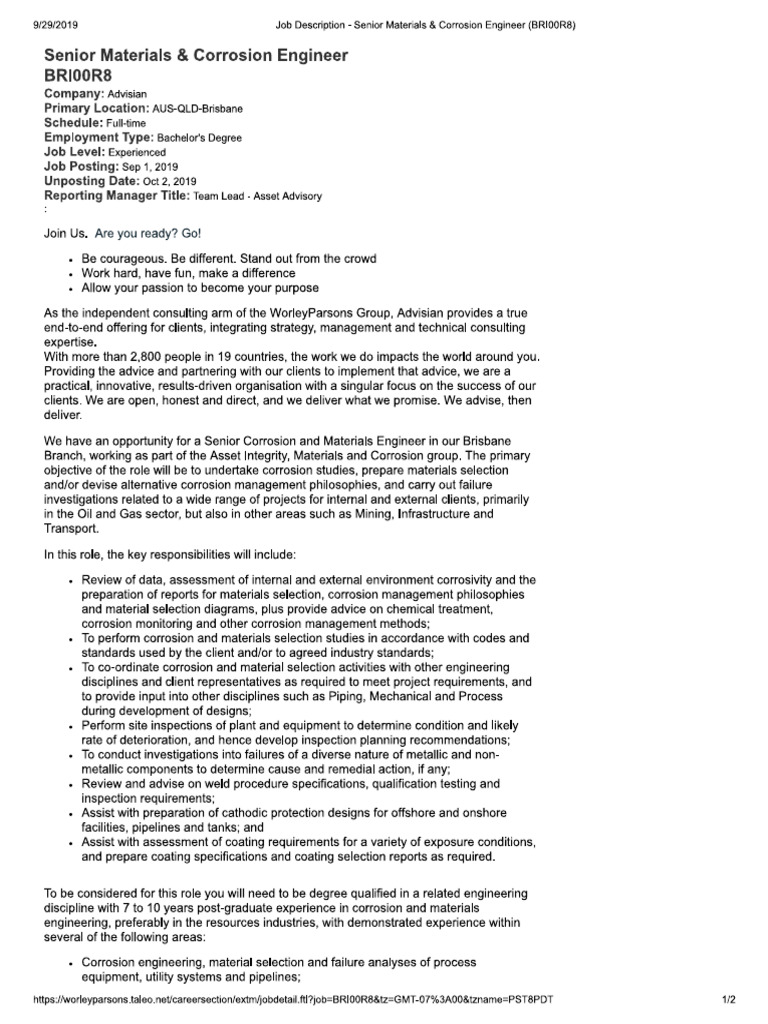 Sr Materials and Corrosion Engineering | PDF