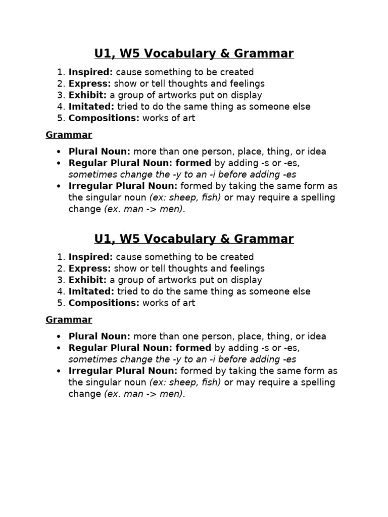 U1, W5 Vocab List | PDF