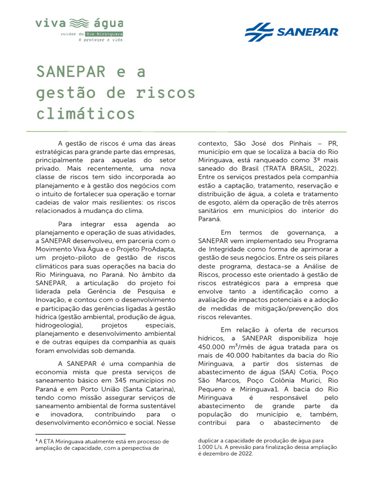 Relatorio de Sustentabilidade Sanepar 2022 05 27 HmD7jfpW | PDF | Clima | Entorno natural