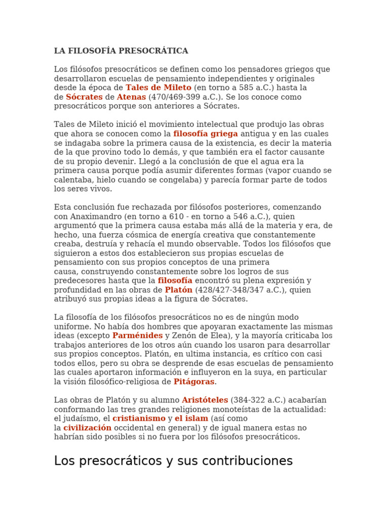 La Filosofía Presocrática | PDF