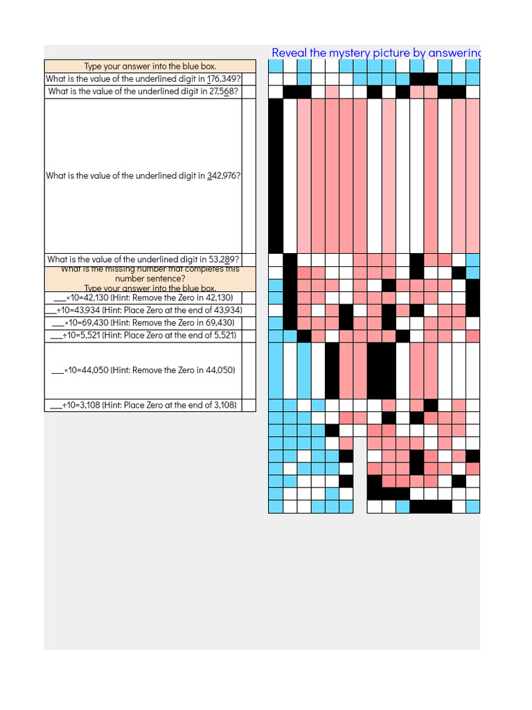 Digital Pixel Art 4.NBT.1 - Google Sheets | PDF
