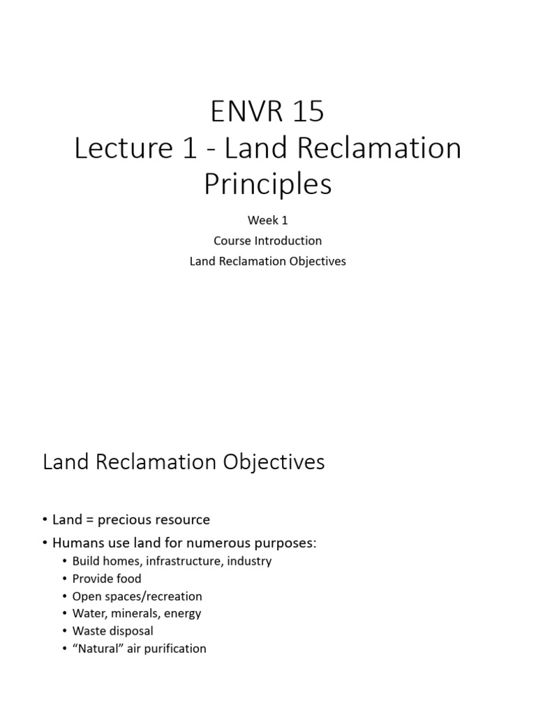 Land Reclamation Objectives and Methods | PDF | Restoration Ecology ...