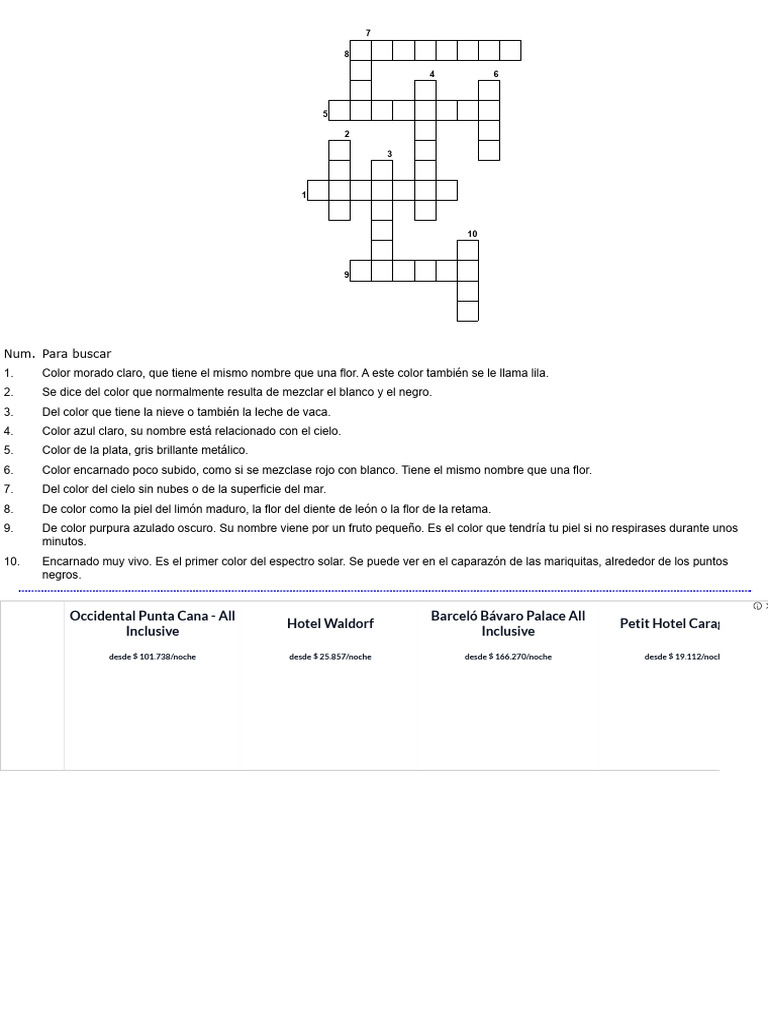 Crucigrama Colores | PDF