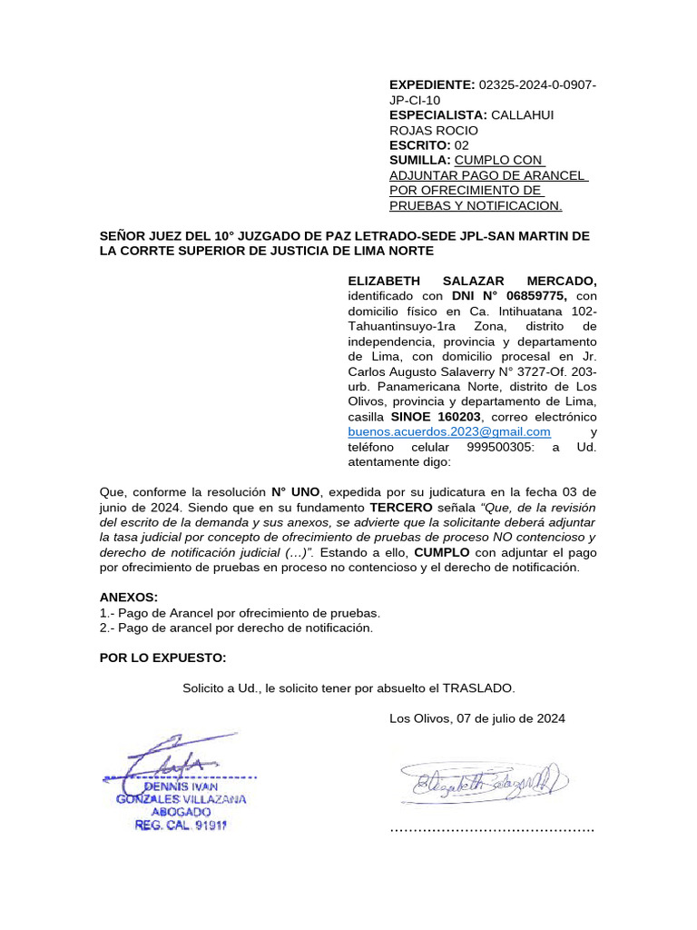 Escrito - Pago de Aranceles Elizabeth Mercado | PDF | Esfera pública | Gobierno