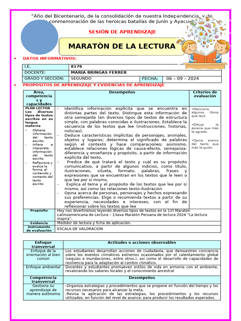 Adicional Sesion Maraton de Lectura 2024 | PDF