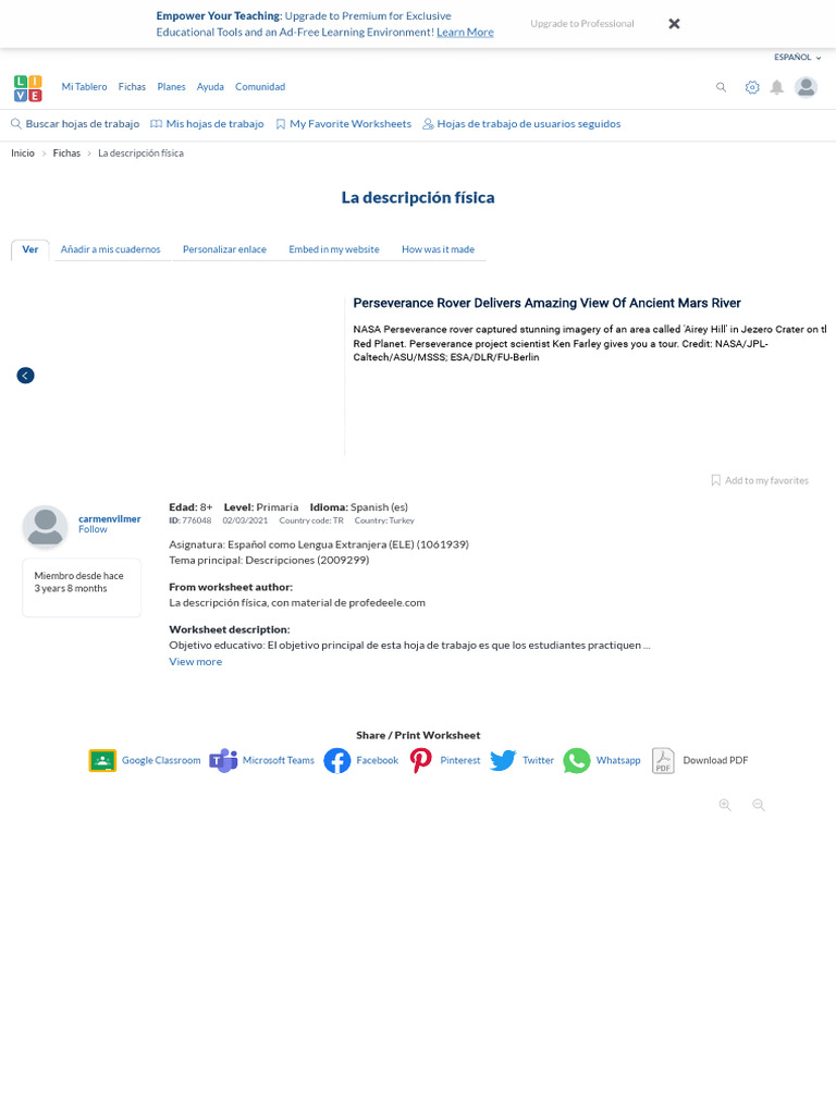 La Descripción Física Interactive Worksheet - Live Worksheets | PDF