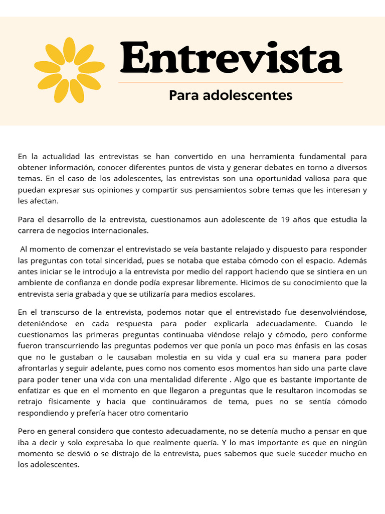 Entrevista para Adolescentes | PDF
