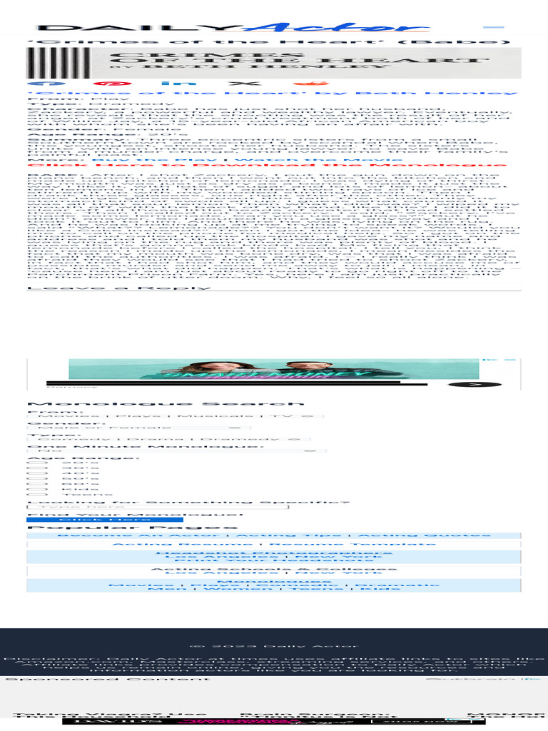 'Crimes of The Heart' (Babe) - Daily Actor Monologues, Acting Tips, Interviews, Resources ...