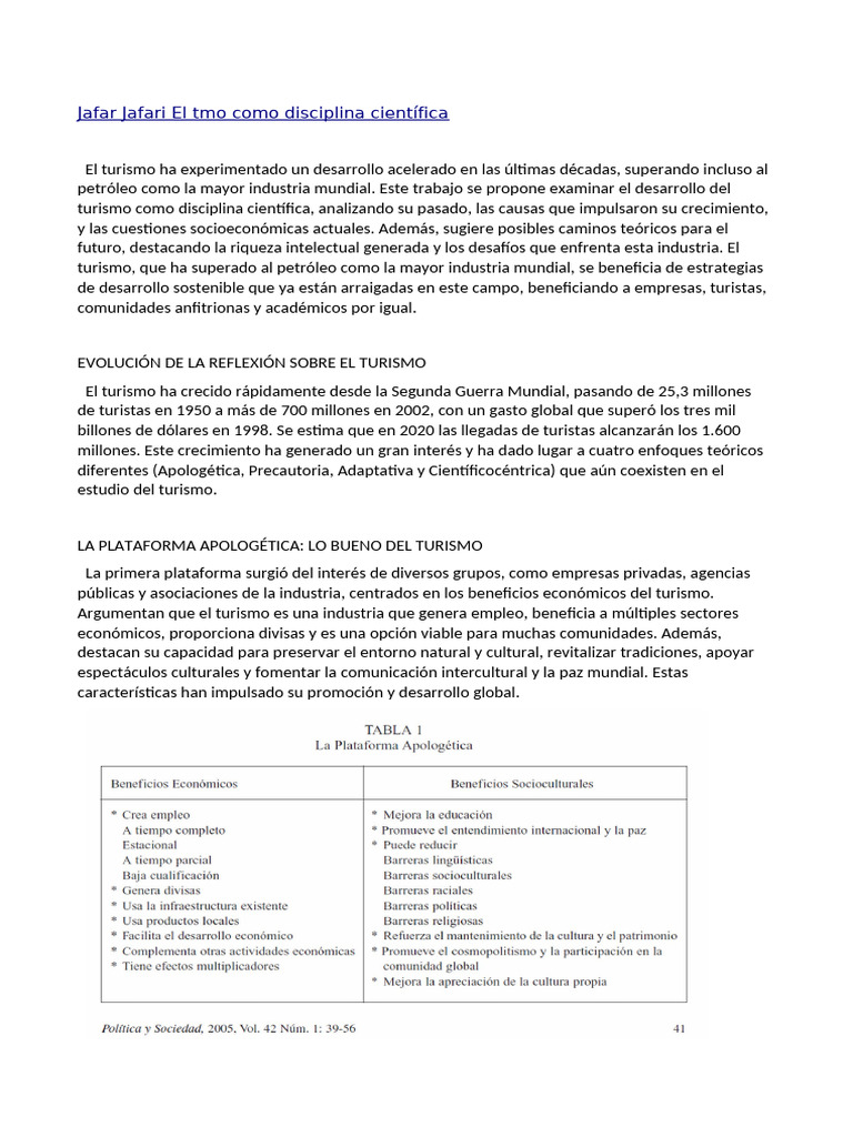 Jafar Jafari El Tmo Como Disciplina Científica | PDF