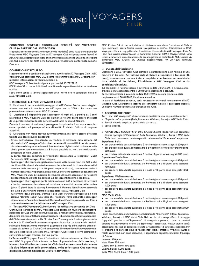 01 VOYAGERS CLUB Terms Conditions ITALIA | PDF