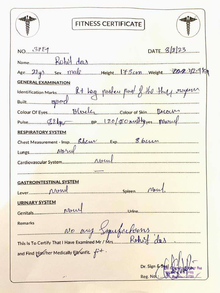 Fitness Certificate | PDF