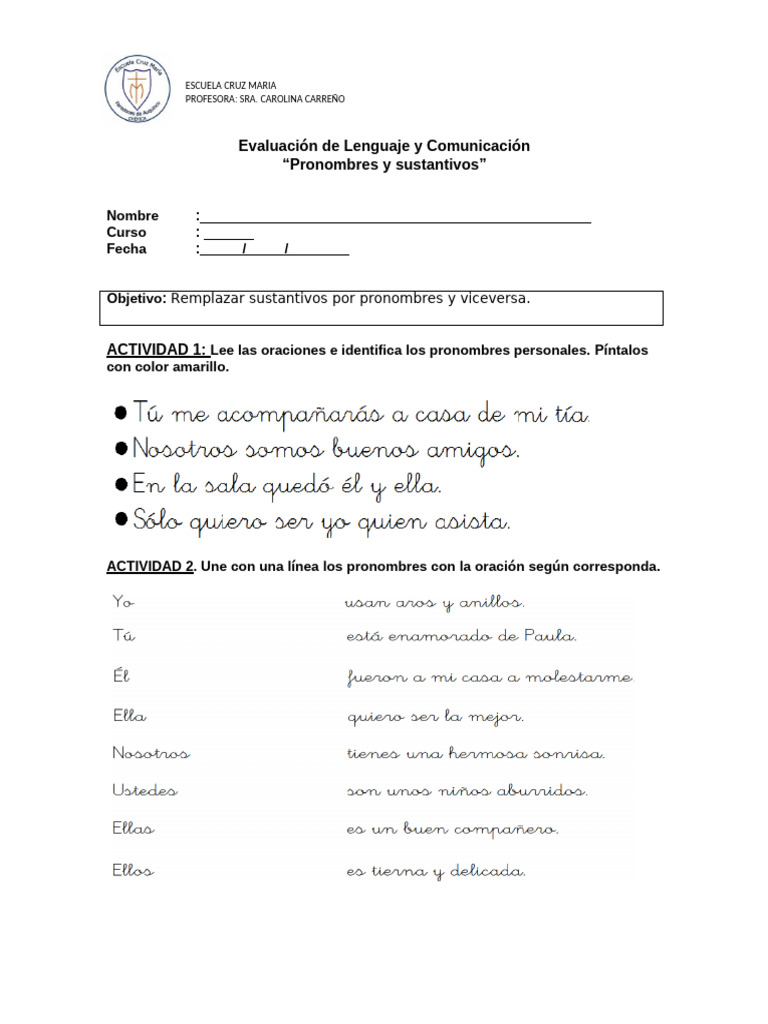 prueba pronombres (1) | PDF