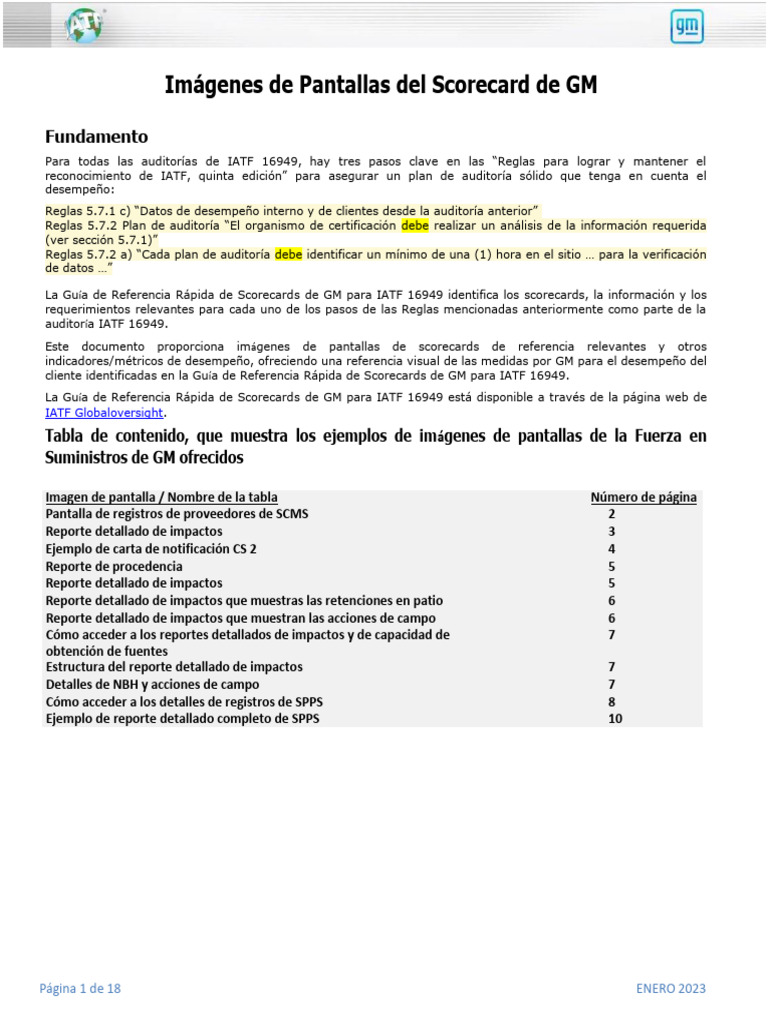 Scorecards GM para IATF 16949 | PDF | Auditoría | Finanzas y dinero