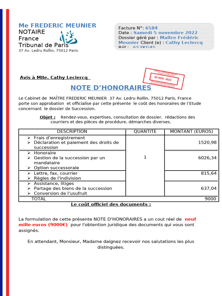 Facture de Notaire | PDF