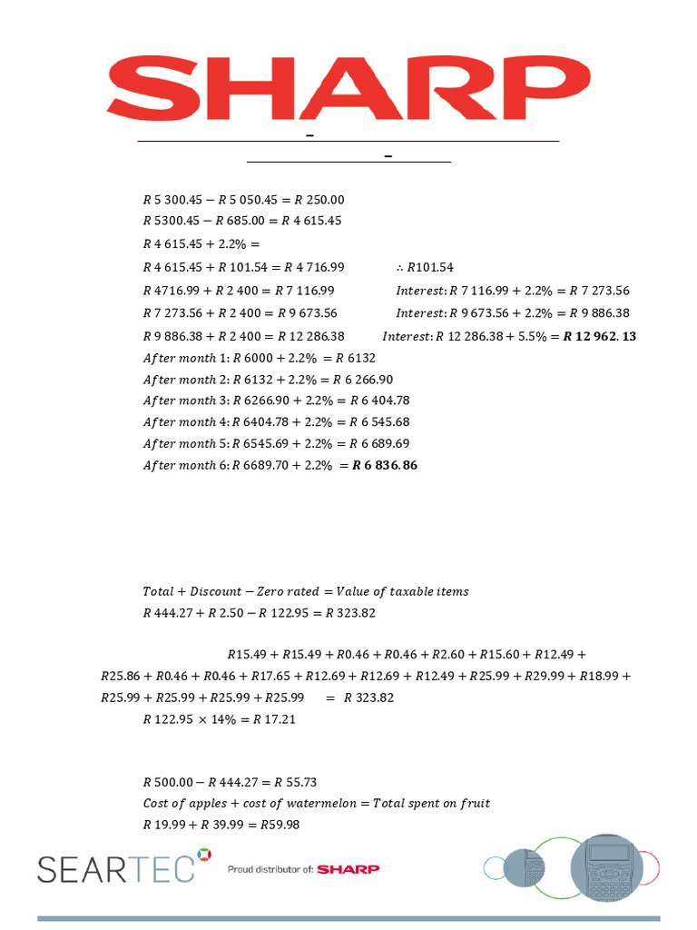 Worksheet 6 Memorandum Financial Documents and Tariff Systems Grade 11 ...