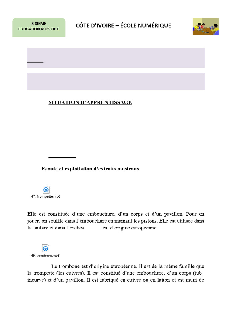 ED Mus 6ème - L10 - Les Instruments À Vent Ou Aérophones - S1 Les Cuivres | PDF