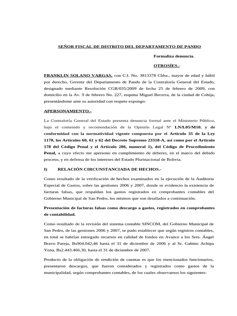 MEMORIAL DENUNCIA Uso de Instrumento Falsificado | PDF | Derecho penal ...