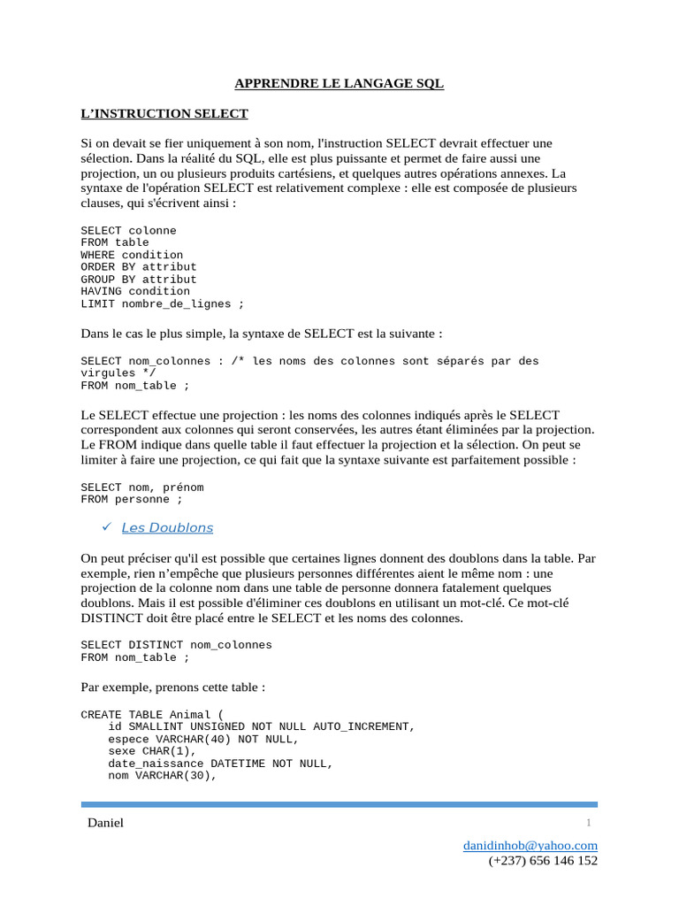 Apprendre Le Langage SQL | PDF